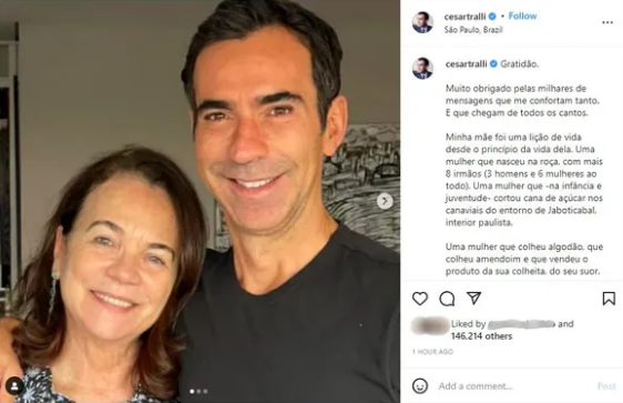 César Tralli presta homenagem à mãe, Edna Tralli, que morreu em ...